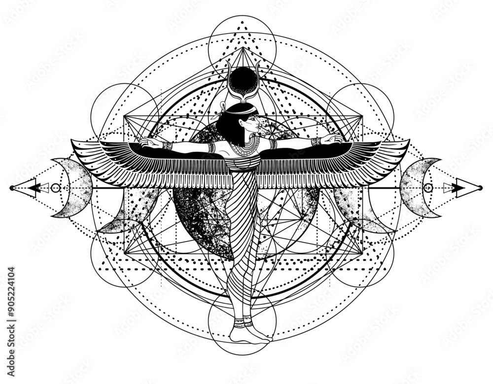Sacred geometry with egypt symbol. Wings and all seeing eye. Alchemy ...