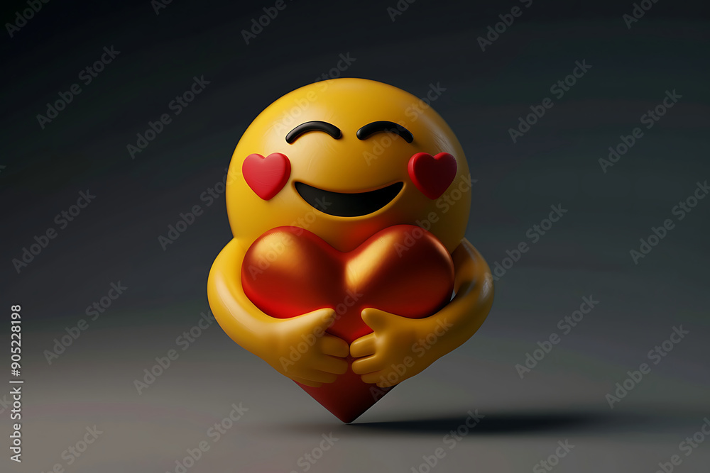 love emoticon on gray background 3d rendering ,Smiling Face Emoji ...