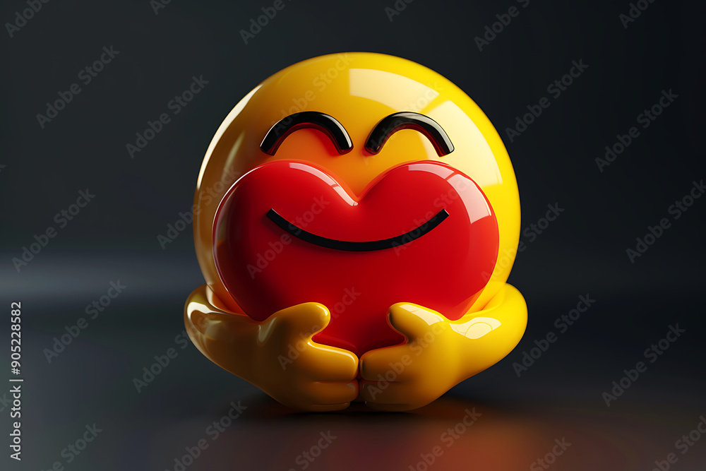 love emoticon on gray background 3d rendering ,Smiling Face Emoji ...