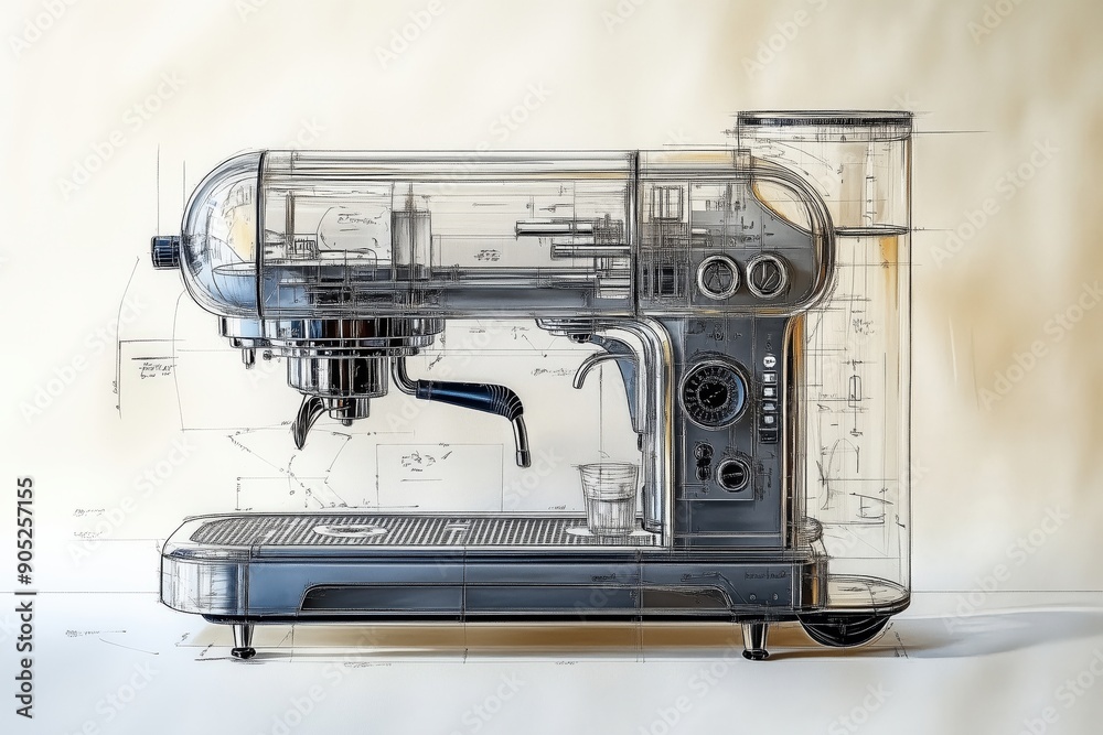 Simple sketch of a cross-section of a coffee machine, [Coffee Machine ...