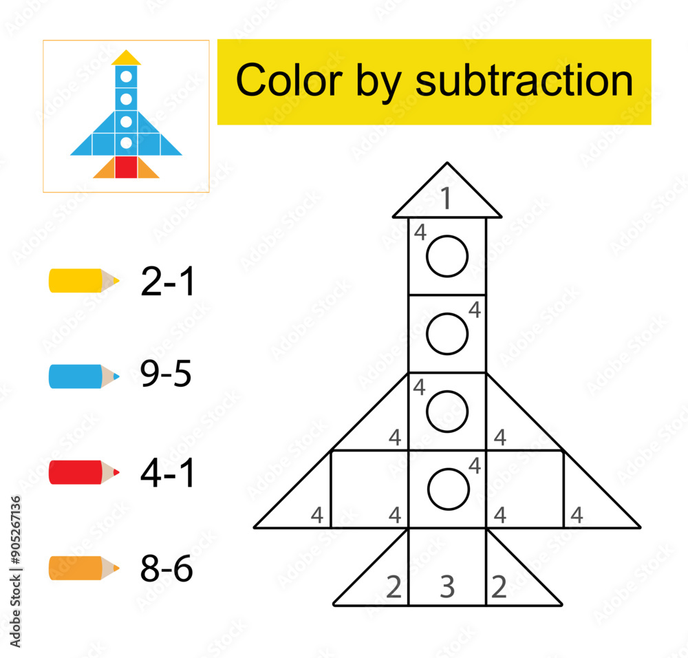 Coloring pages. Color by subtraction. Vector illustration for children ...