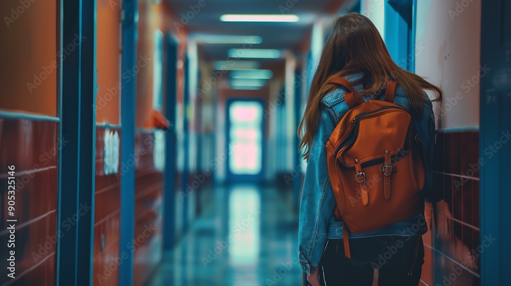 Sad lonely and girl with depression at school crying and anxiety after ...