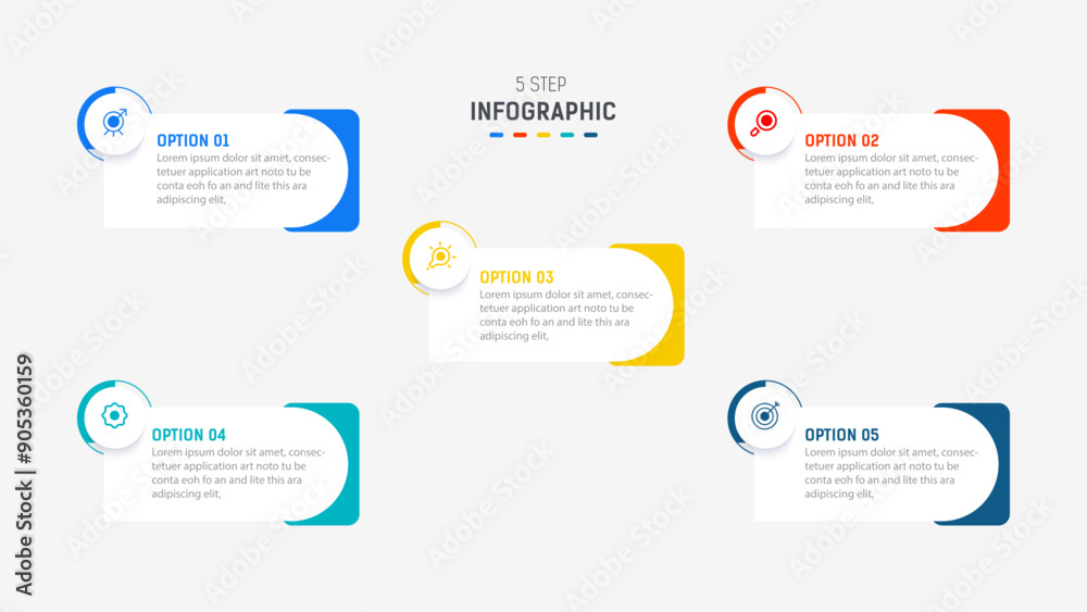 Five Step Infographic design element template for presentation. info ...