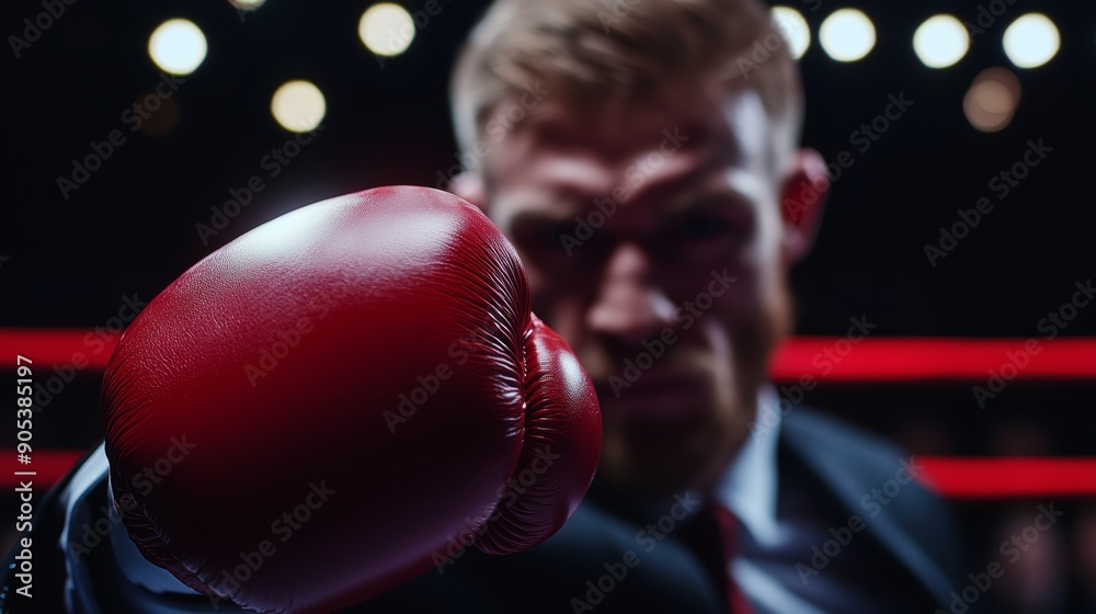 Corporate executive in a business suit, delivering a knockout uppercut ...