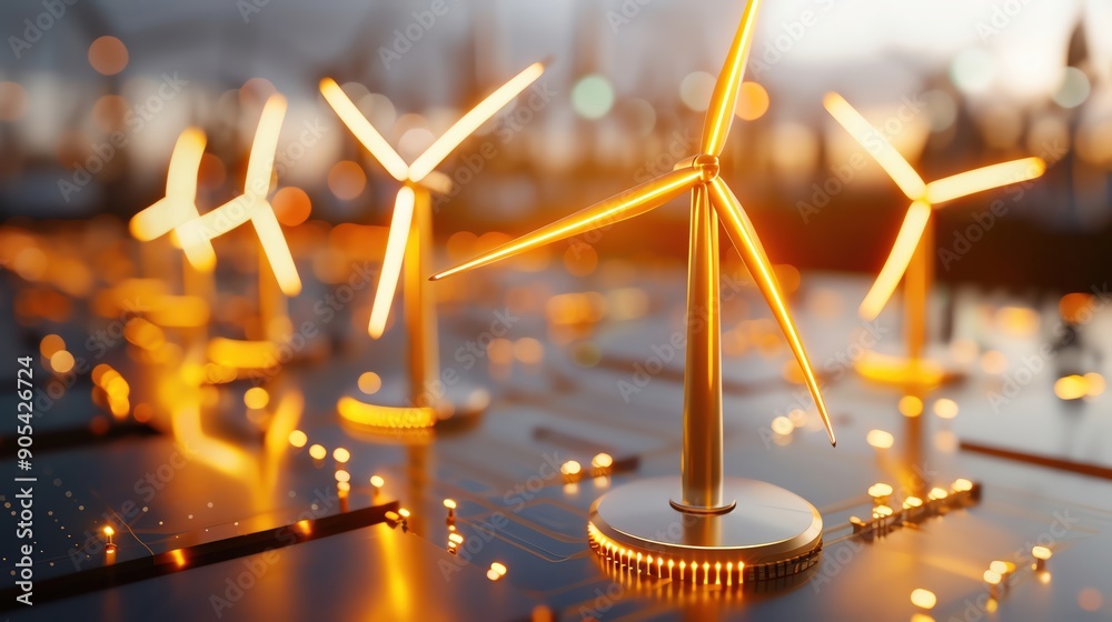Sustainable green energy wind turbines Stock Illustration | Adobe Stock
