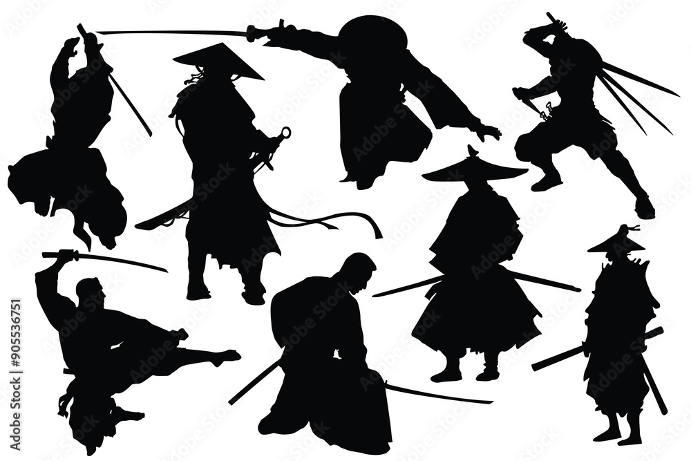 Vector de Stock Samurai silhouette warrior sword ninja Japanese katana ...