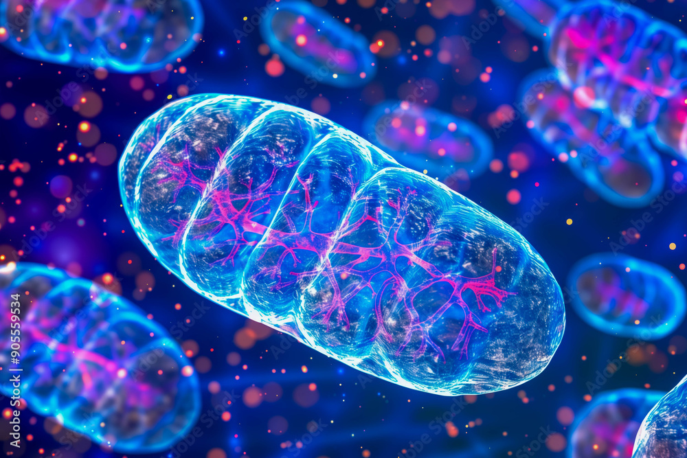 Ilustración de Stock Cellular respiration, with mitochondria producing ...