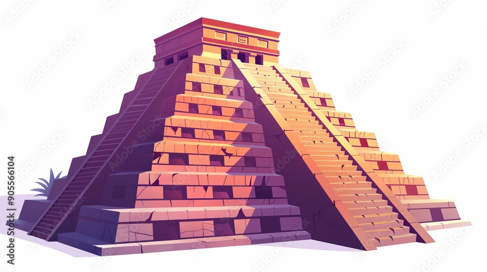 Maya ancient pyramid and Aztec temple ruin vector cartoon landmark ...