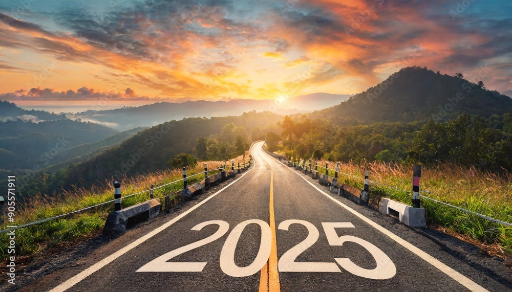 Open empty road path end and new year 2025. Upcoming 2025 goals and ...