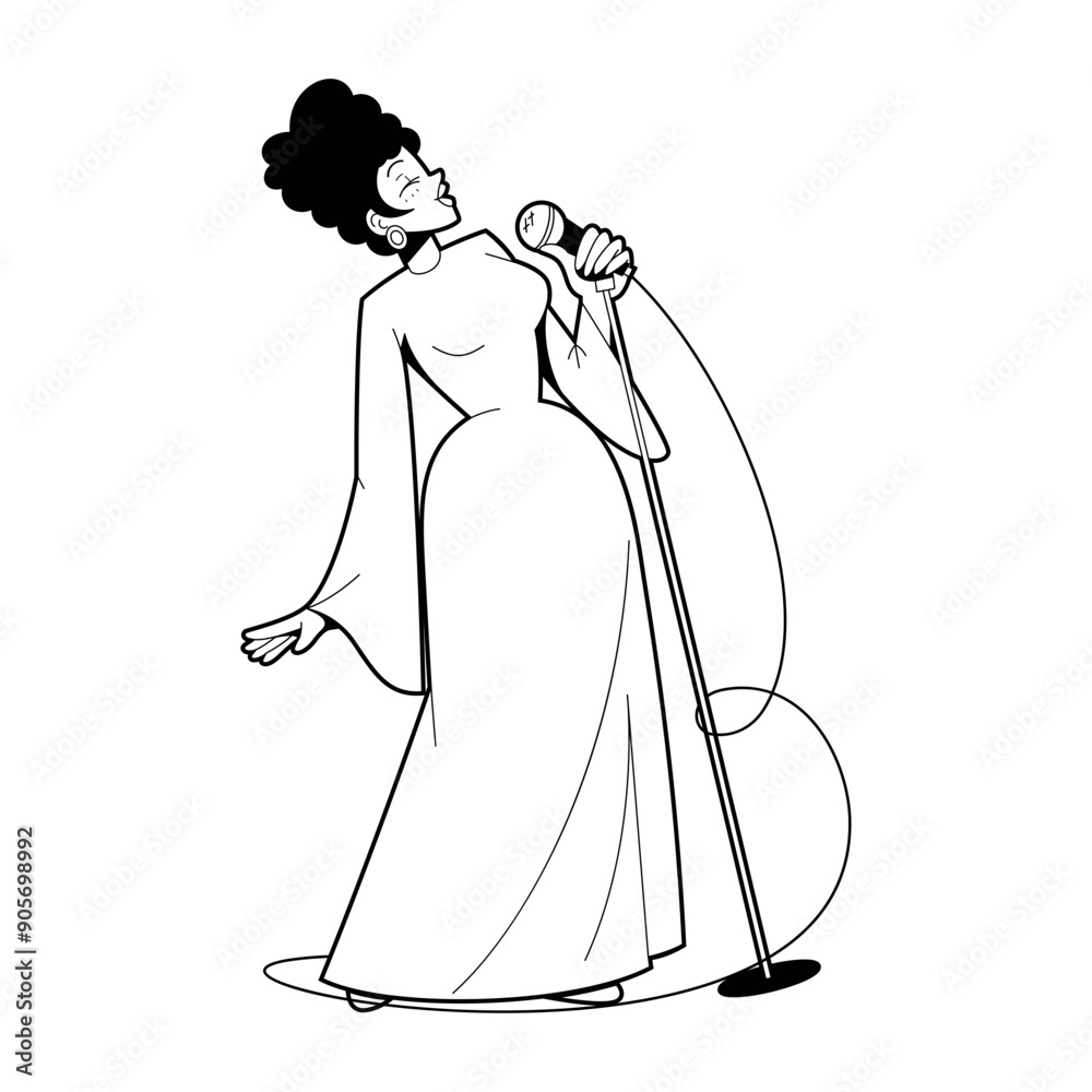 Vector Woman Jazz Singer Cartoon Characters Illustration Isolated Stock ...