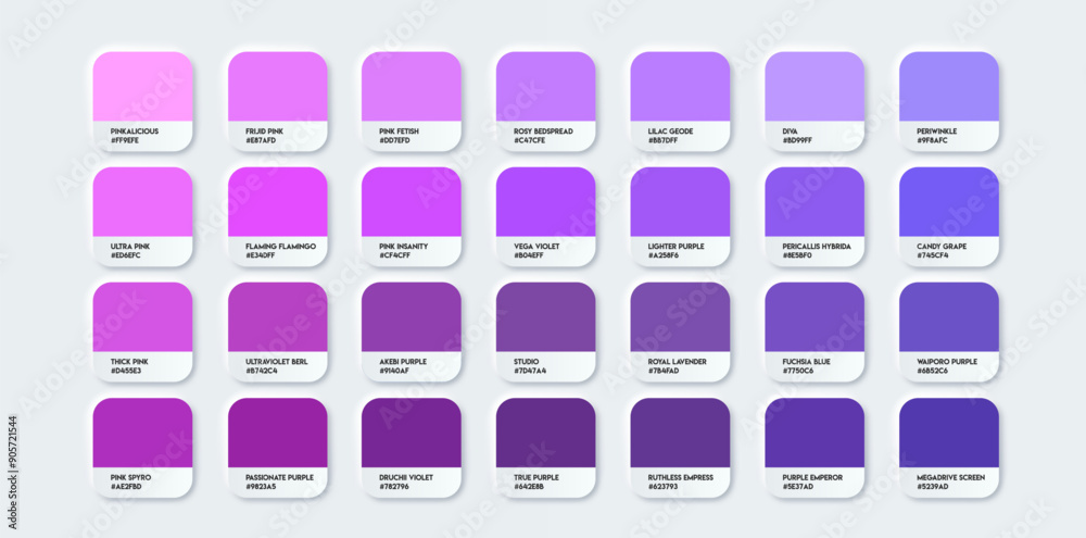 Purple Color Guide Palette with Color Names. Catalog Purple Samples ...