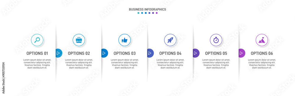 Horizontal progress bar featuring 6 arrow-shaped elements, symbolizing ...