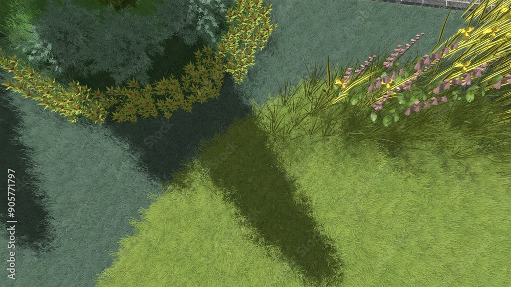 3d image of the landscape design of the home territory. Landscaping of ...