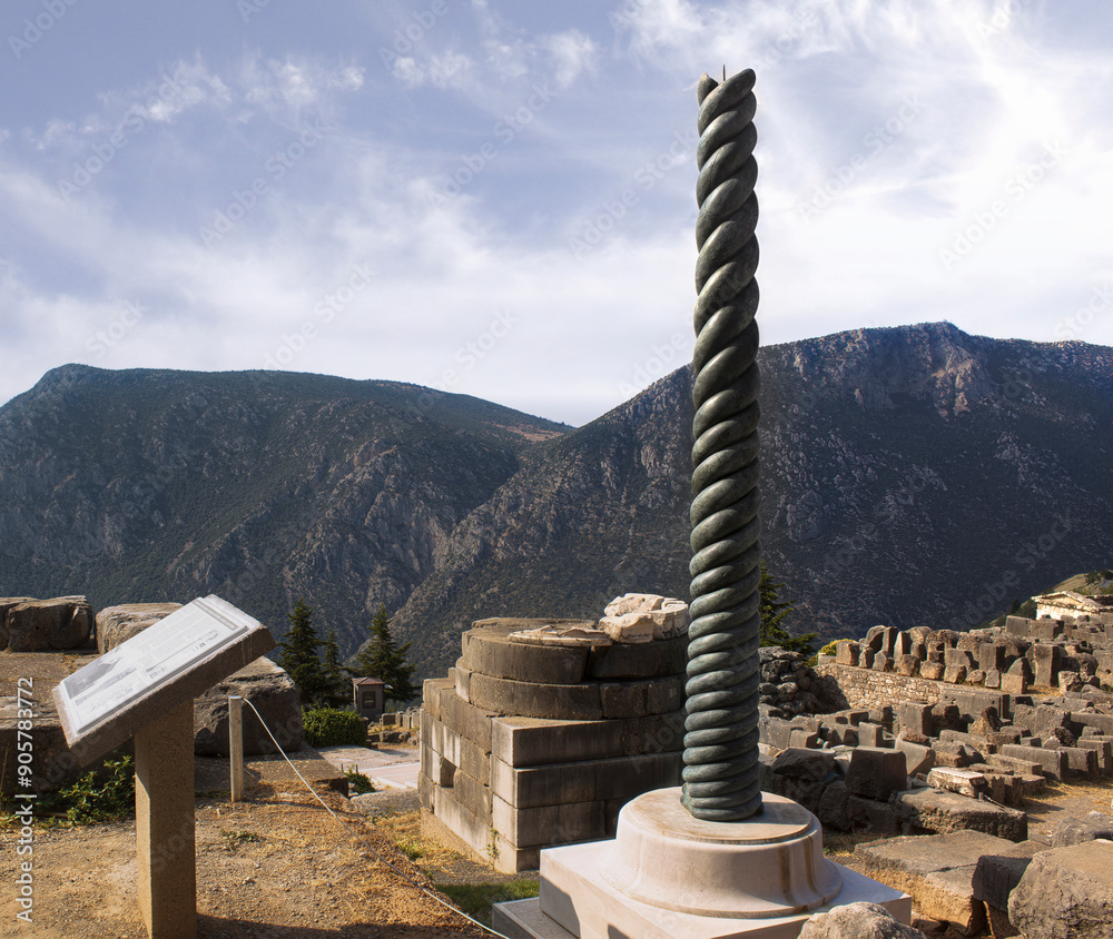 The Temple of Apollo sanctuary of Delphi (Greece), highlighting the ...