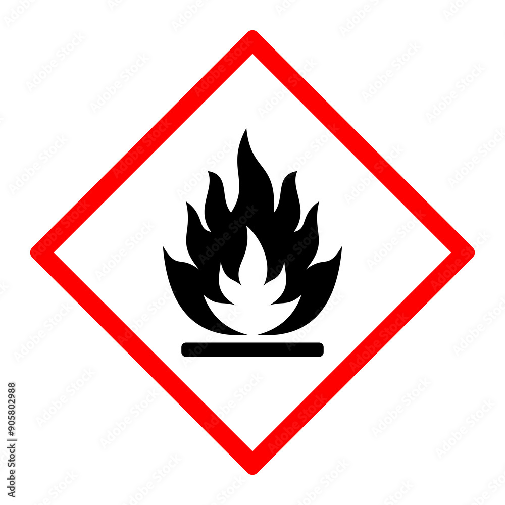 Flammable substances sign. Vector illustration of GHS hazard pictogram warning sign with flame ...