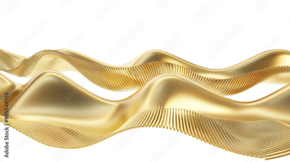 Dynamic 3D gold wave shape isolated for seamless integration into ...