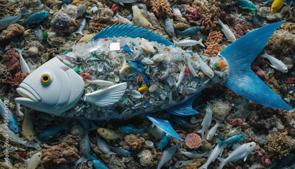 illustrative representation of a food fish made entirely of plastic ...