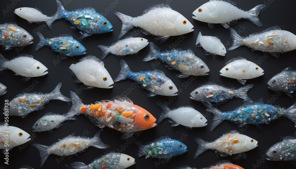 illustrative representation of a food fish made entirely of plastic ...