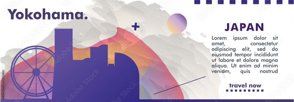 Yokohama city banner with skyline, cityscape, landmark. Japan travel ...