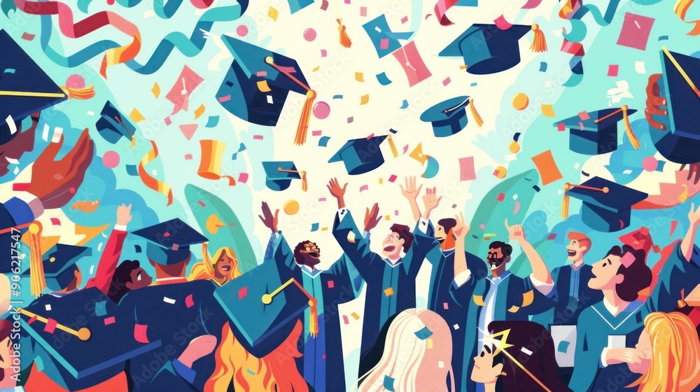 A captivating graduation background illustration featuring a diverse ...