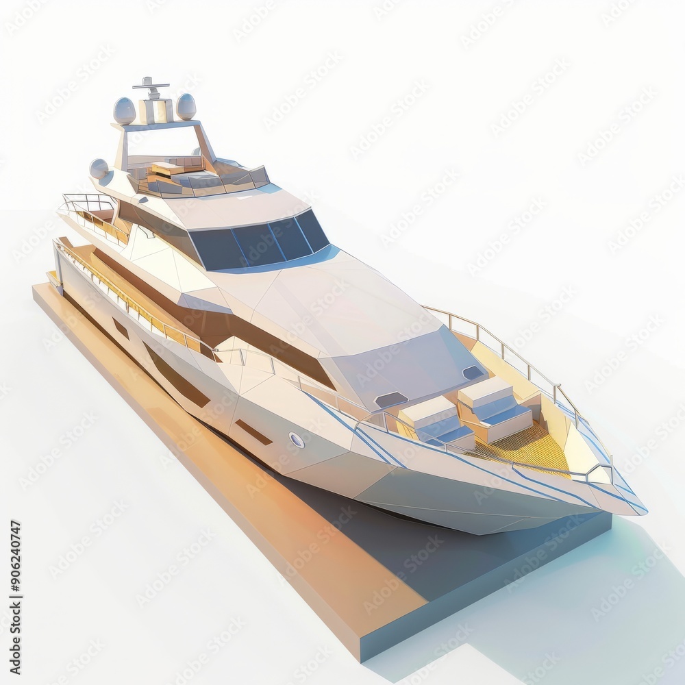 3D Render, Low Poly style of a merchant ship unloading goods at a ...
