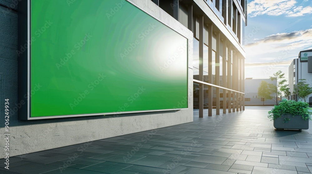 Blank green screen big billboard in office building area for ...