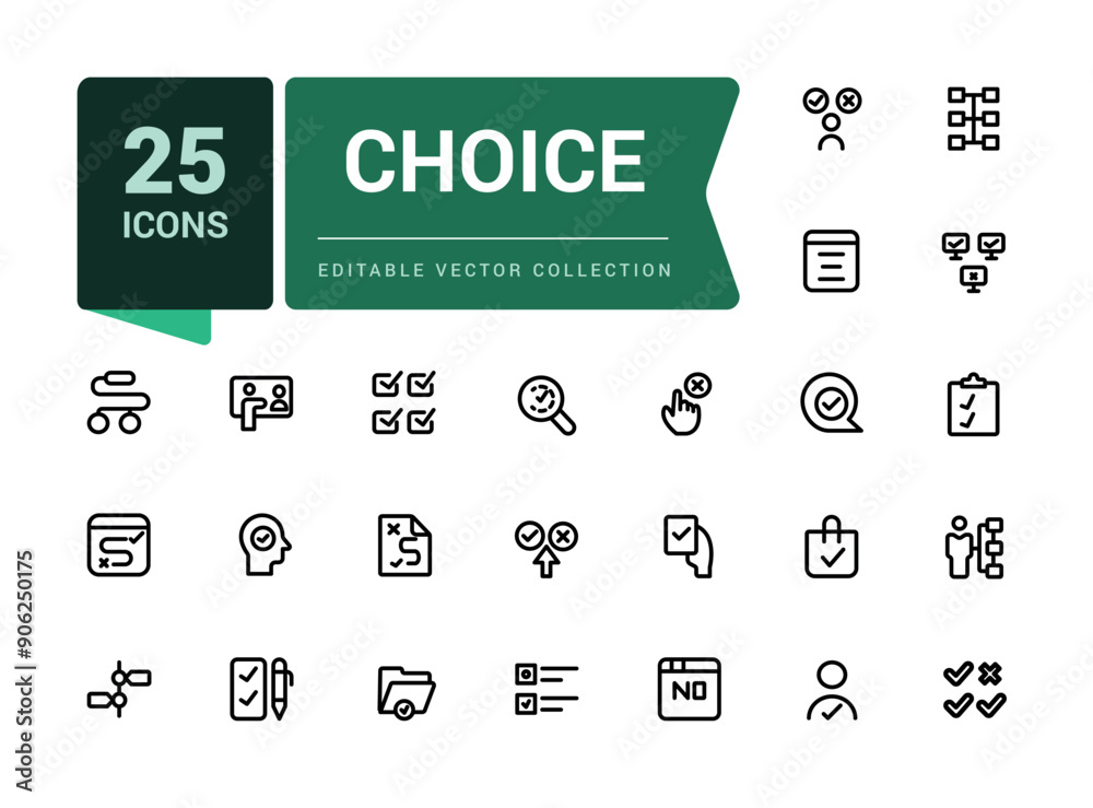 Choice icon set. Minimal outline voting elections and choice icons ...
