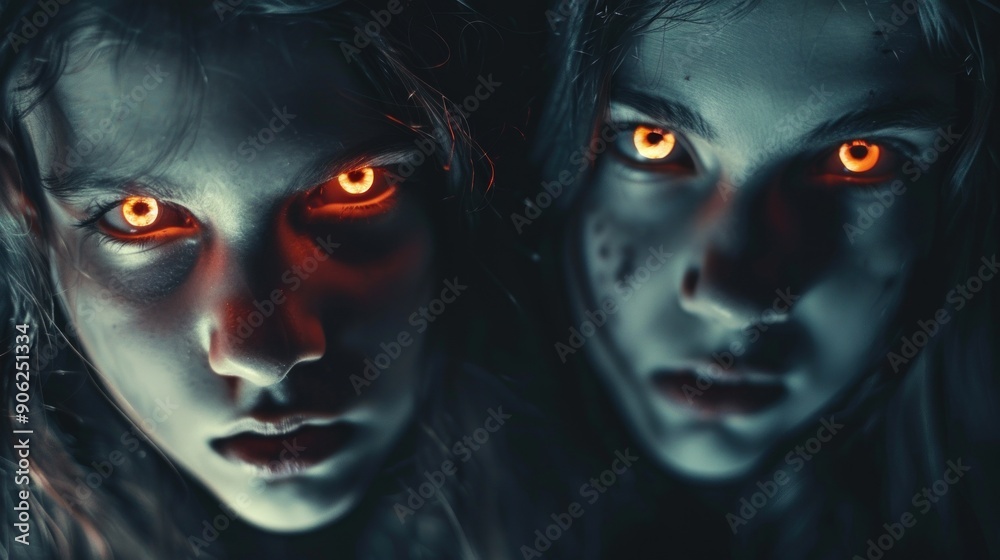 Girls face creepy with glowing eyes horror ghost halloween theme ...