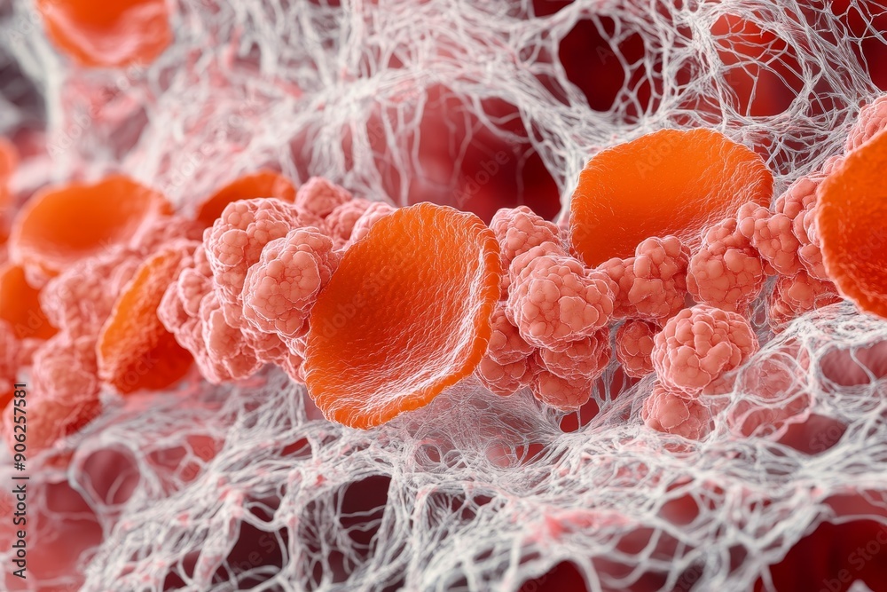 Macro shot of platelets aggregating to form a clot, highlighting the ...