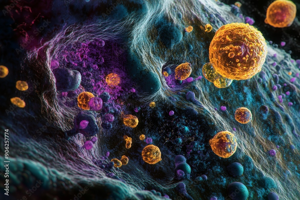 ภาพประกอบ Stock Visualization of the autophagy process, showing a cell ...