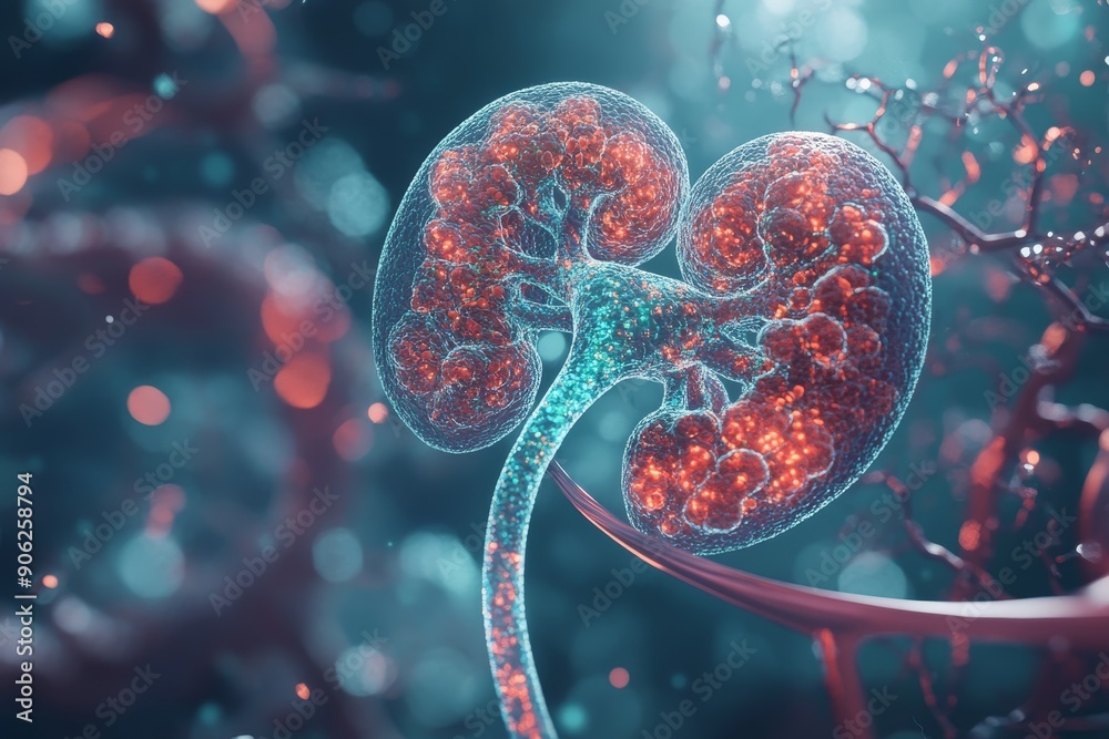 Detailed depiction of the filtration process in a kidney nephron ...