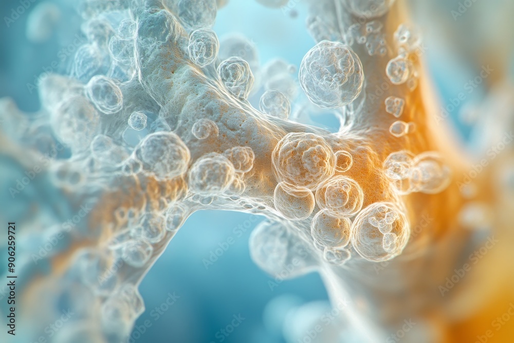 Macro view of the exchange of gases in the alveoli of the lungs ...