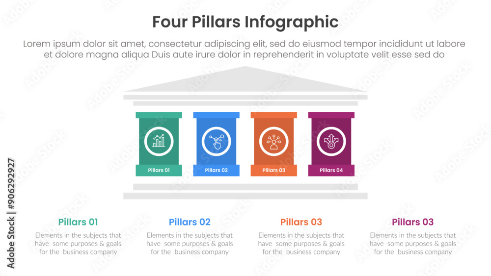 Four pillars framework with ancient classic construction infographic ...