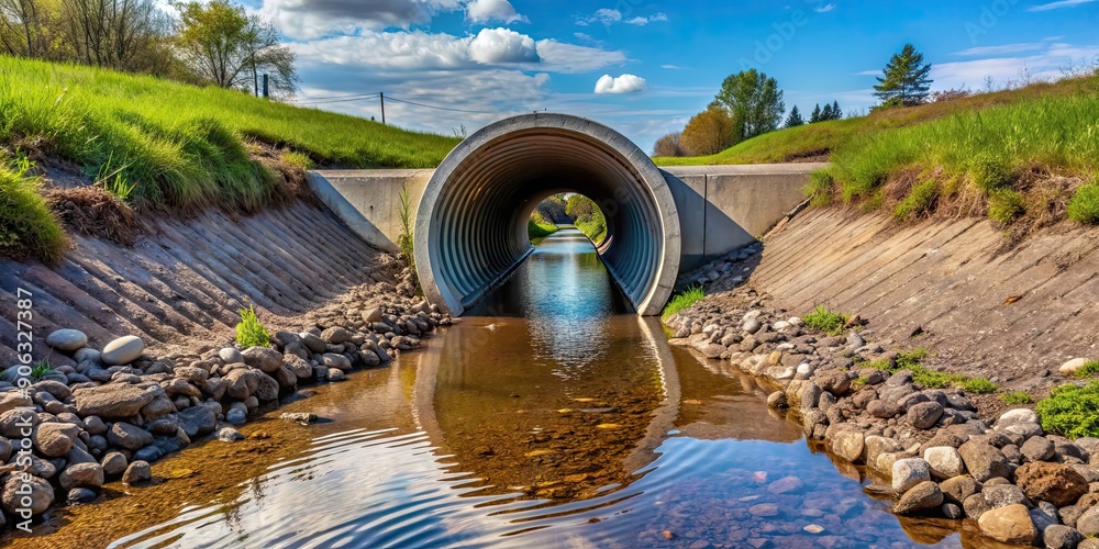 Overview of stormwater flowing through a drainage pipe in a road ...