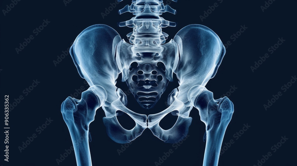 High-resolution X-ray image of a human pelvis and hip bones. Concept of ...