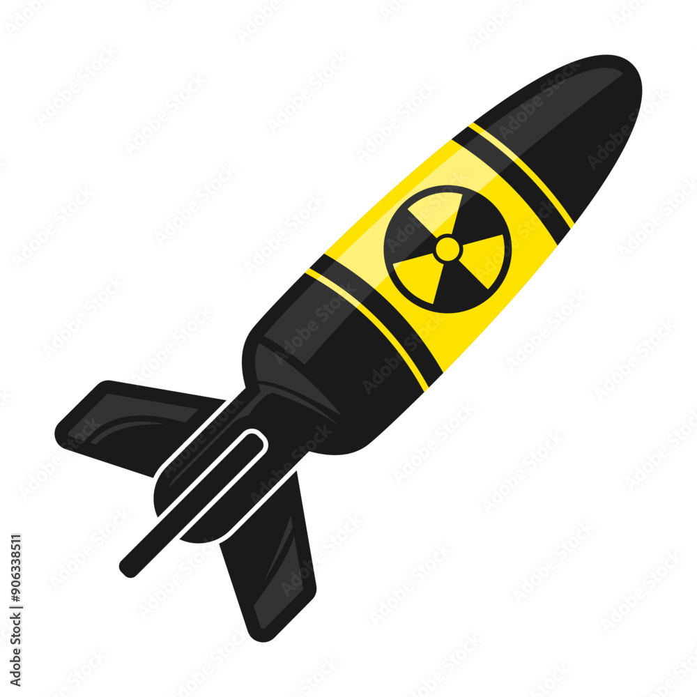Nuclear or atomic bomb or warhead with radiation sign icon. Weapons of ...