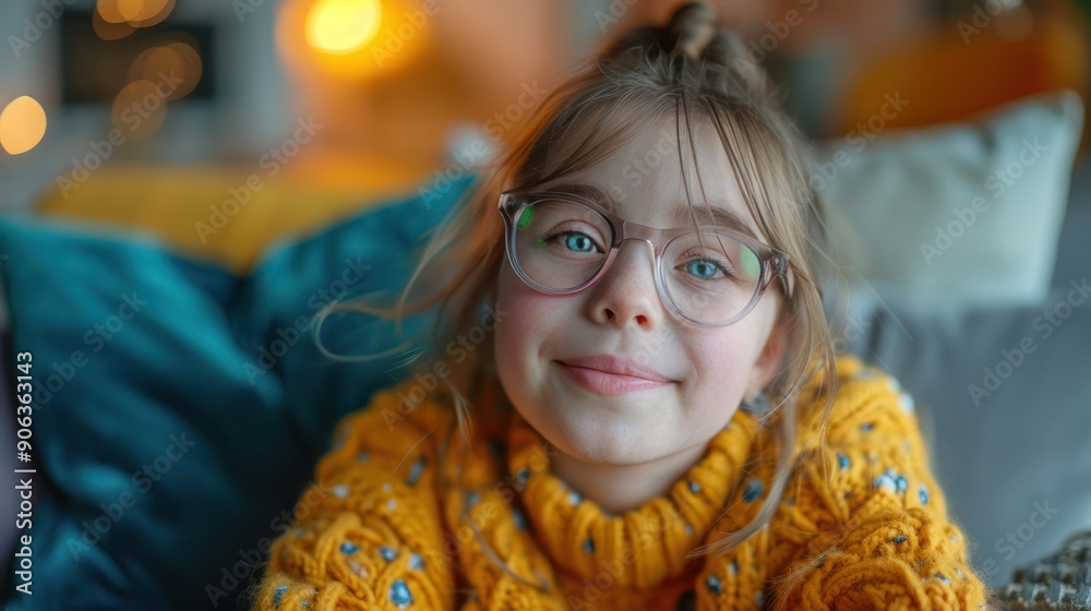 Portrait of young happy chubby down syndrome autistic autism girl model ...