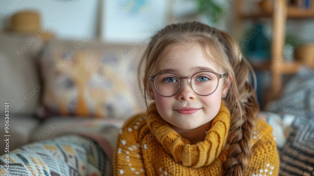 Portrait of young happy chubby down syndrome autistic autism girl model ...