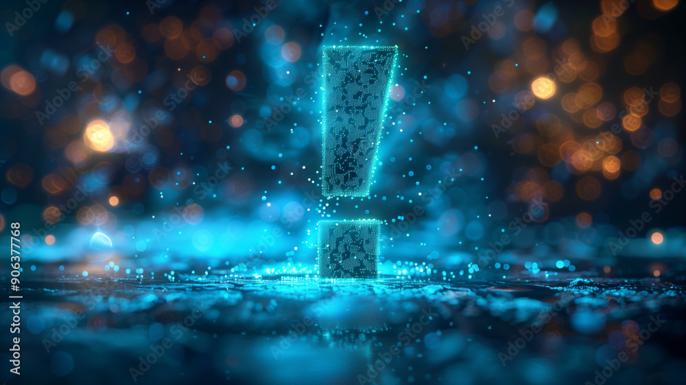 Exclamation mark icon with shining binary code on blue background Stock ...
