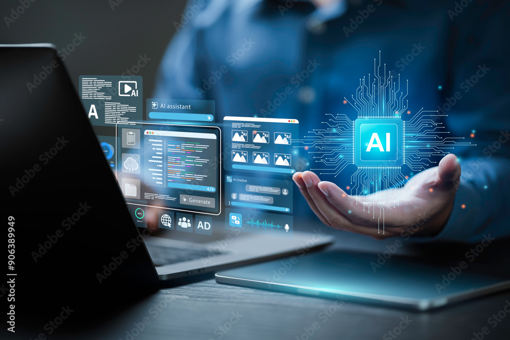 Ai generate concept. Artificial Intelligence Content Generator tool ...