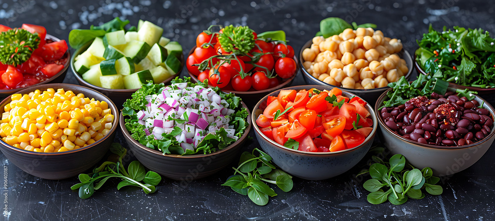 Balanced meal plan featuring a variety of healthy foods demonstrating ...