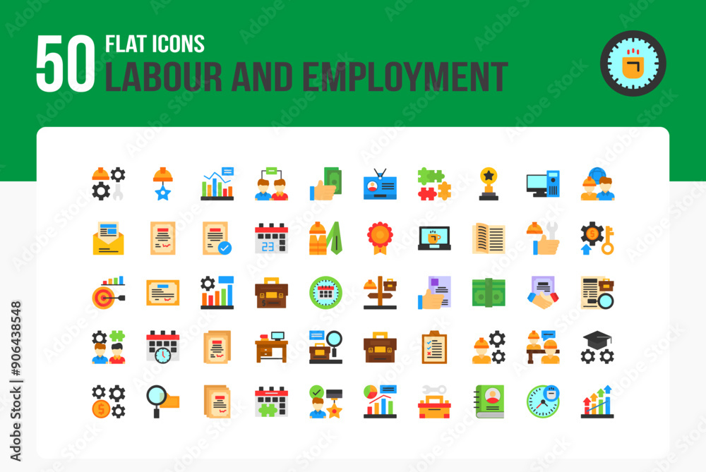 Set of 50 Labour And Employment icons related to Gear, Star, Growth ...