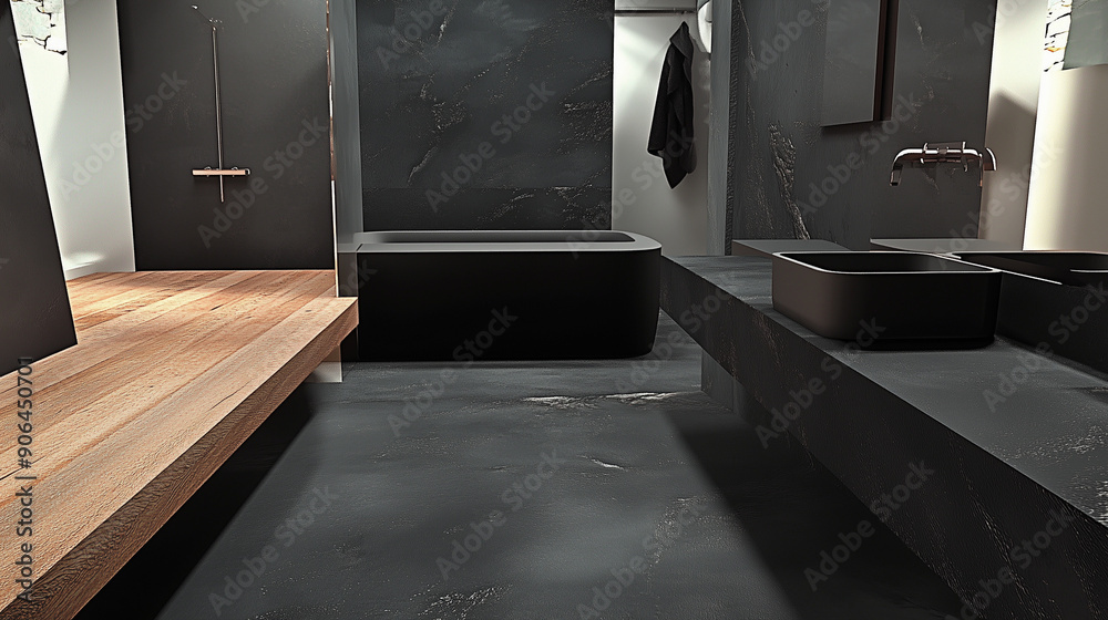 Ultra-small bathroom, minimalist Italian design style, natural stone ...