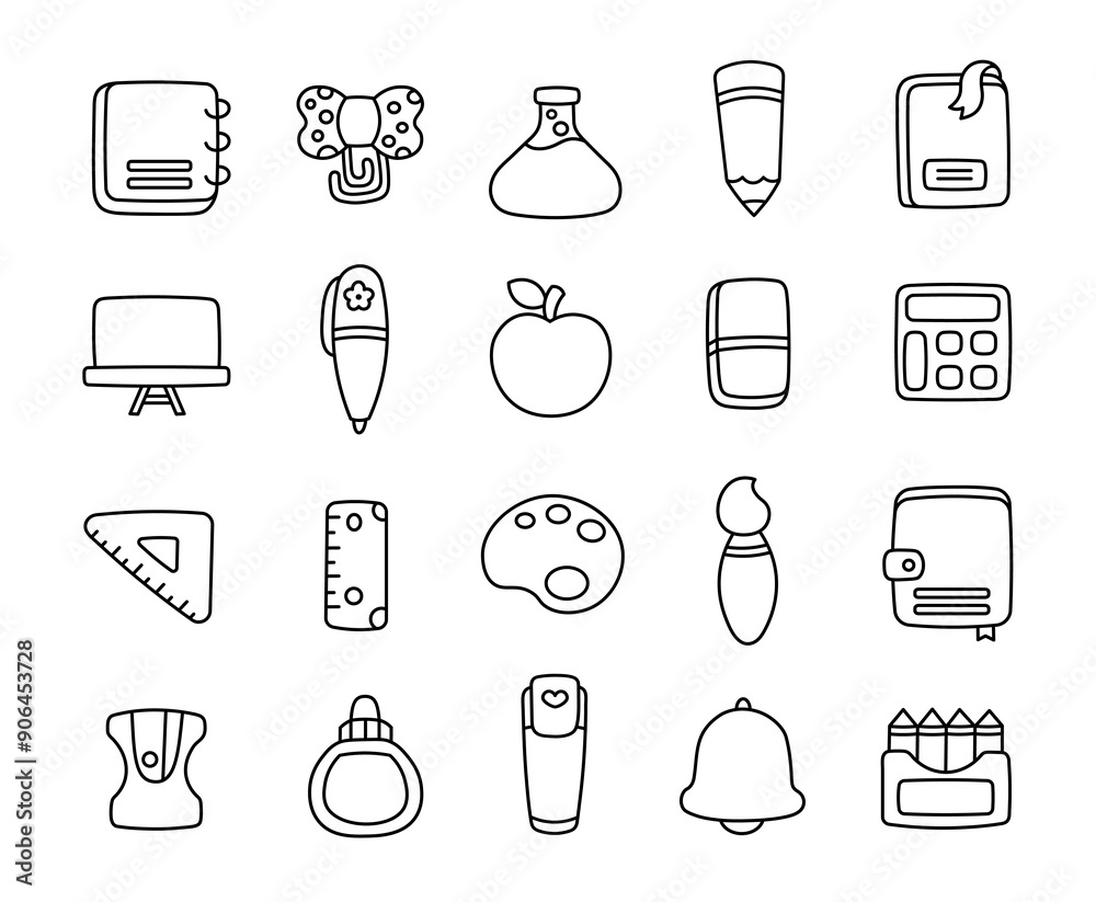 School subjects. Coloring Page. Study and knowledge. Hand drawn style ...