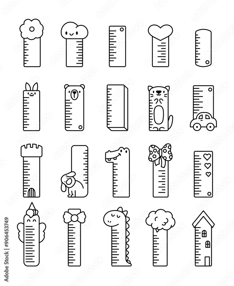 Childish rulers. Coloring Page. Back to school. Hand drawn style ...