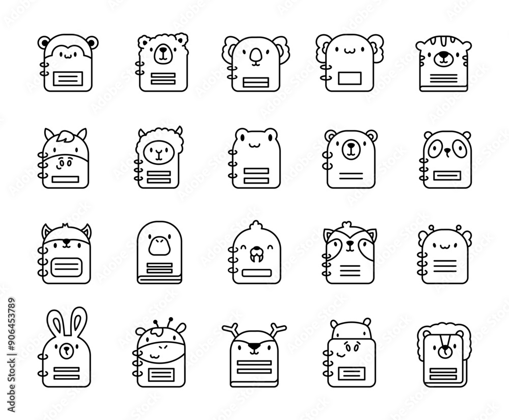 Cute animals on notebook covers. Coloring Page. Back to school. Hand ...