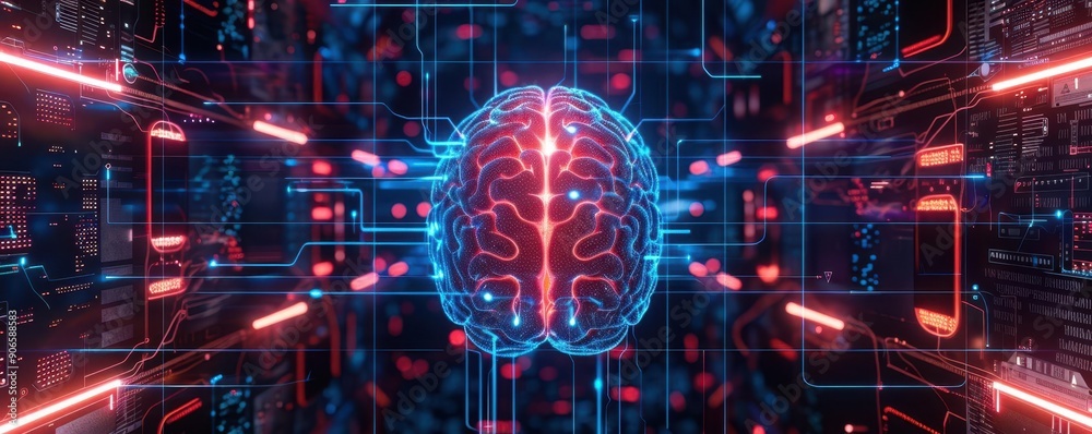 Futuristic AR brain design, top view, immersive brain simulation tech ...