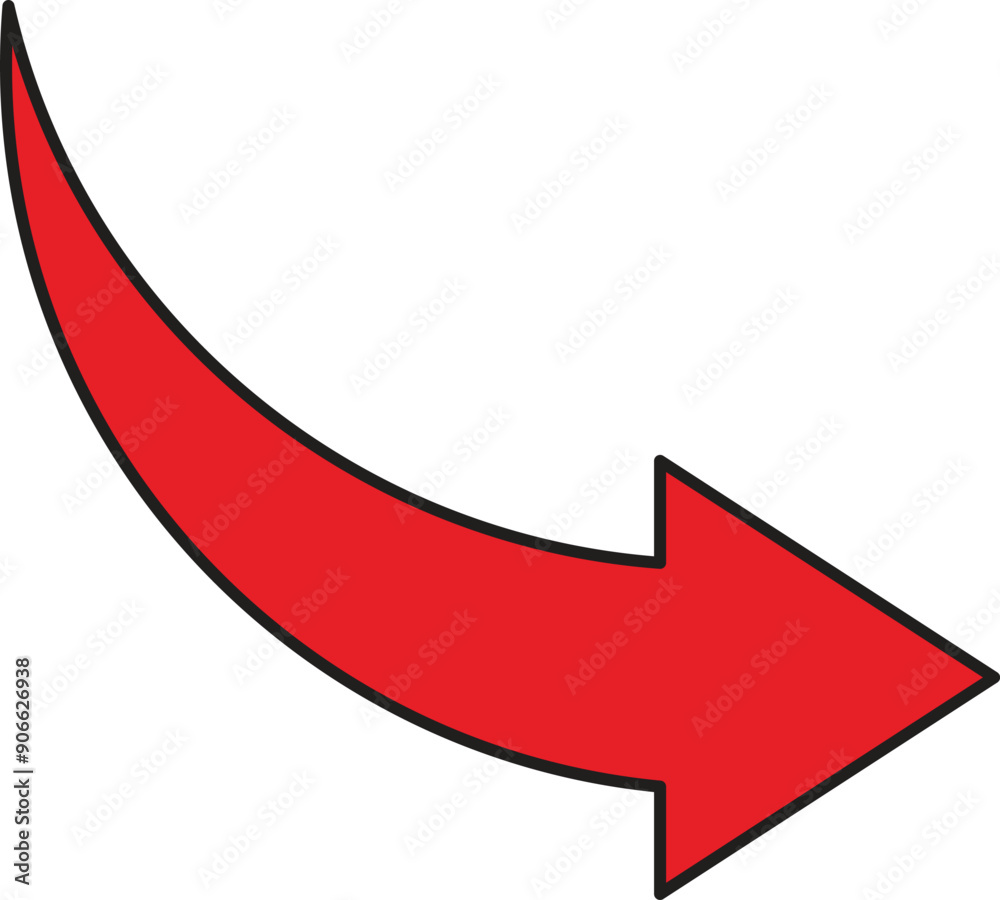 Red arrow Right curve direction vector. Red arrow isolated on white ...