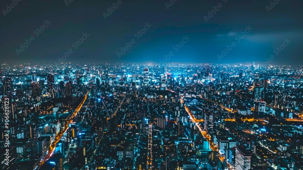 Aerial View of a Sprawling Cityscape at Night with Illuminated Streets ...