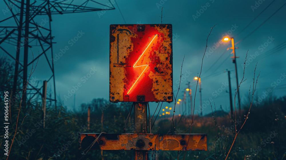 High voltage sign with a lightning bolt on a power box, Warning sign ...